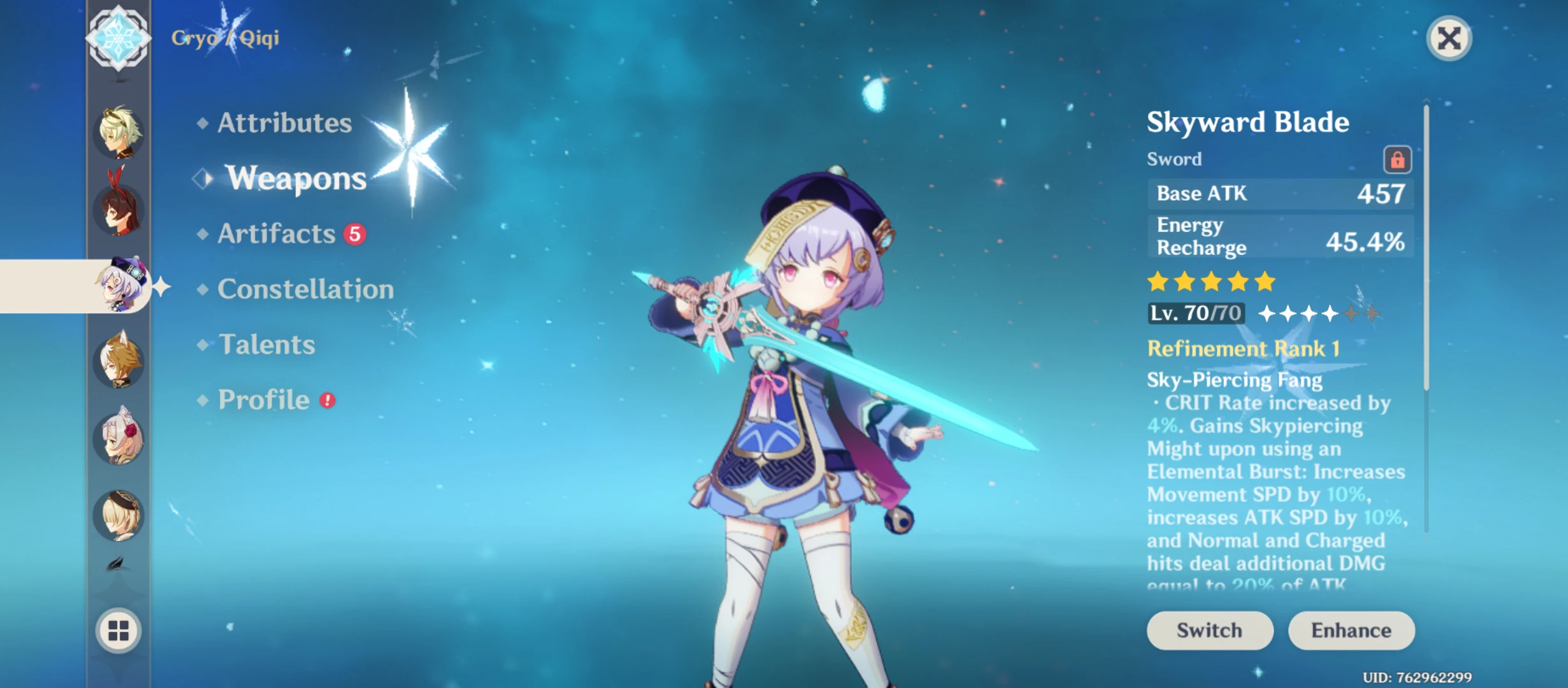 Guys I just got qiqi from Escoffier banner is she worth of upgrading to max? and what artifact ...