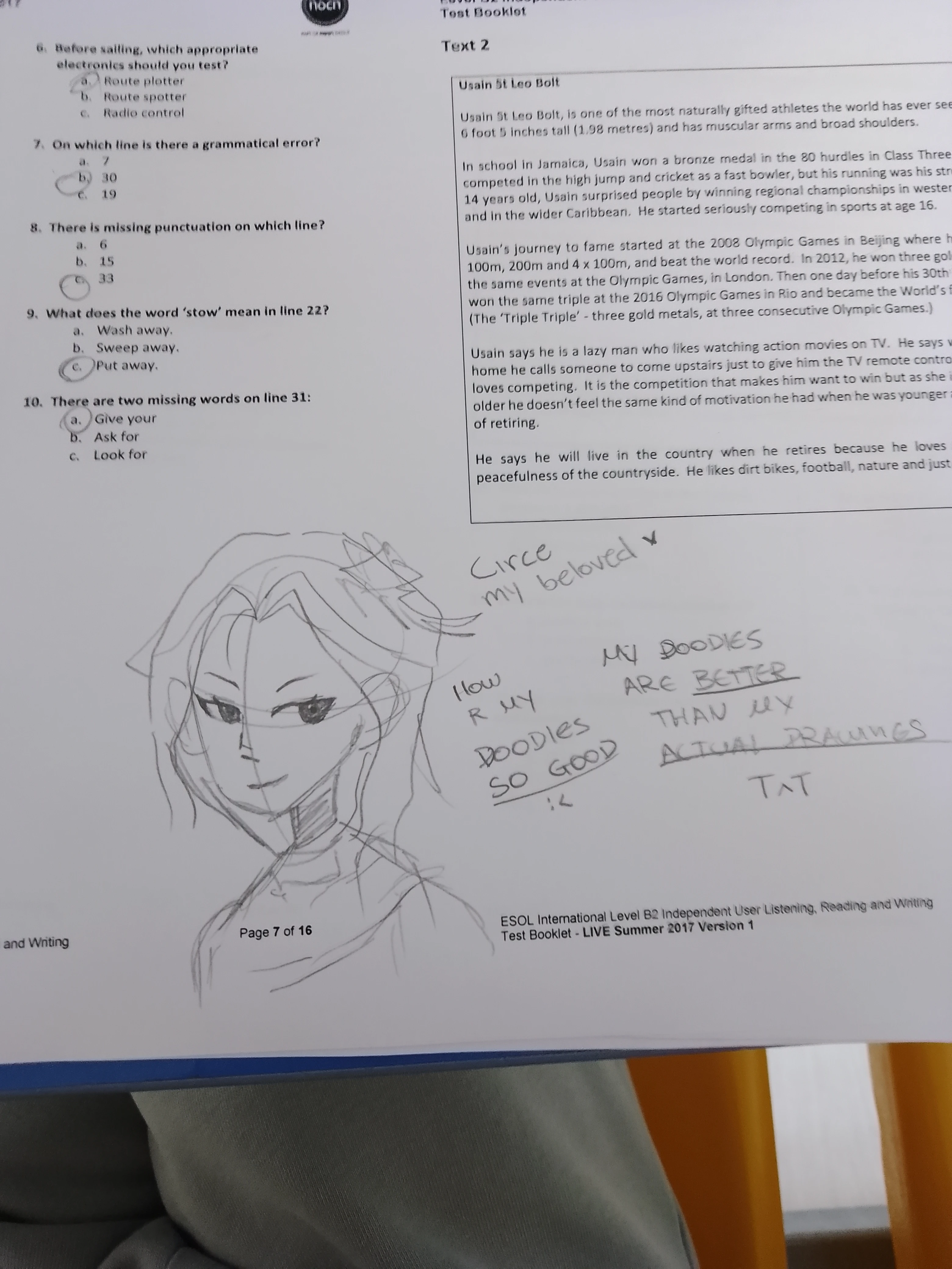 can someone plz explain, how my random doodles, on my English ...