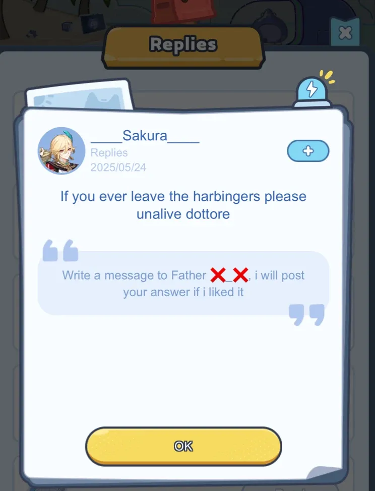 I will never leave the harbingers child, therefore dottore will recieve ...