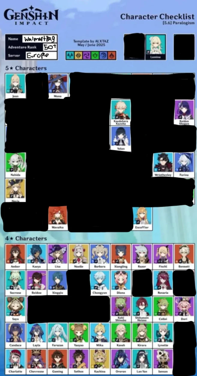 Genshin Character Checklist Genshin Impact | HoYoLAB