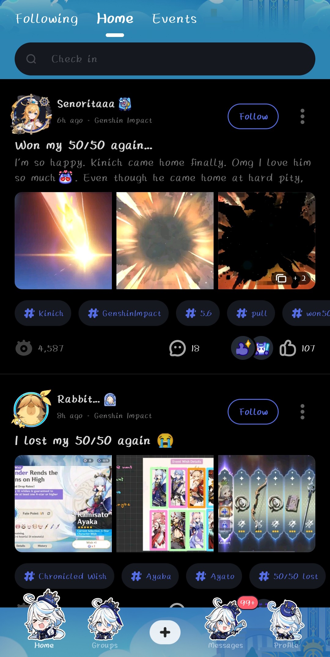 Found a types of a user winning 50/50 and this user losing 50/50 Genshin Impact | HoYoLAB