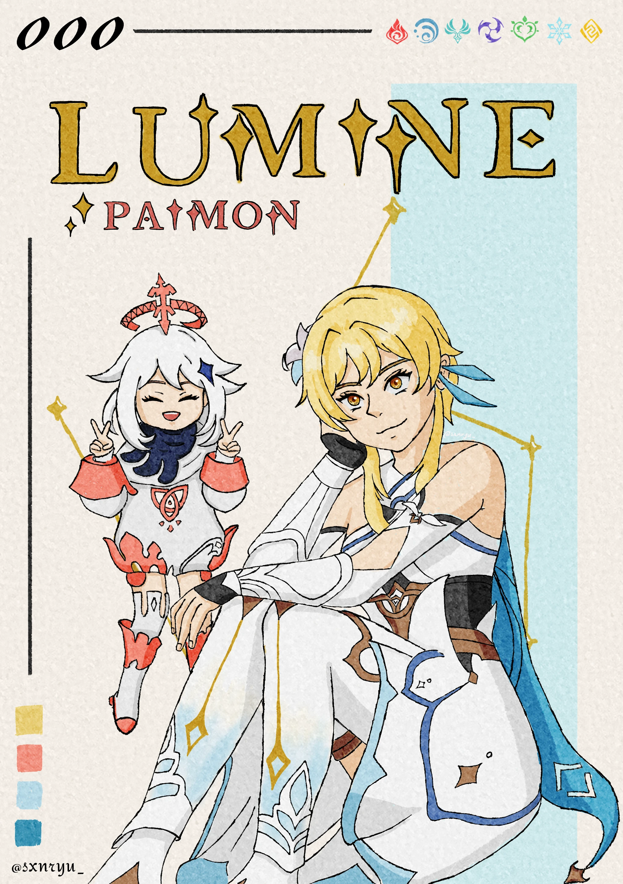 Drawing every playable genshin character: #000 - Lumine & Paimon ...