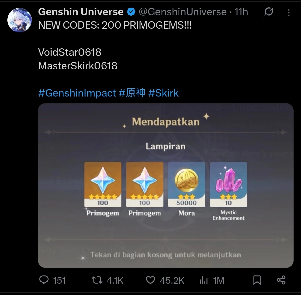 200x Primo Redeem Code 🔥 Genshin Impact | HoYoLAB