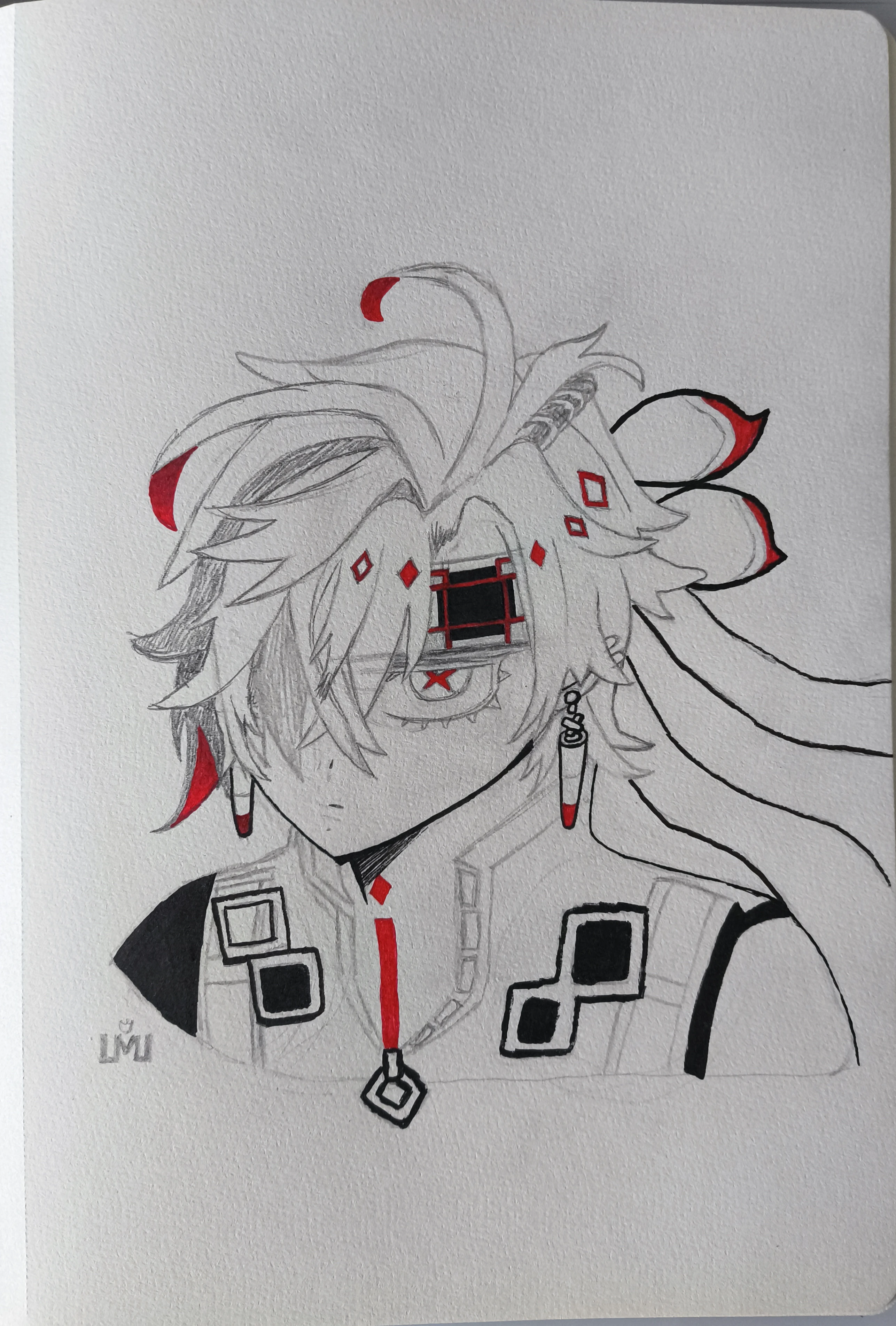 Kinich with Arlecchino's colour palette drawing WIP Genshin Impact ...