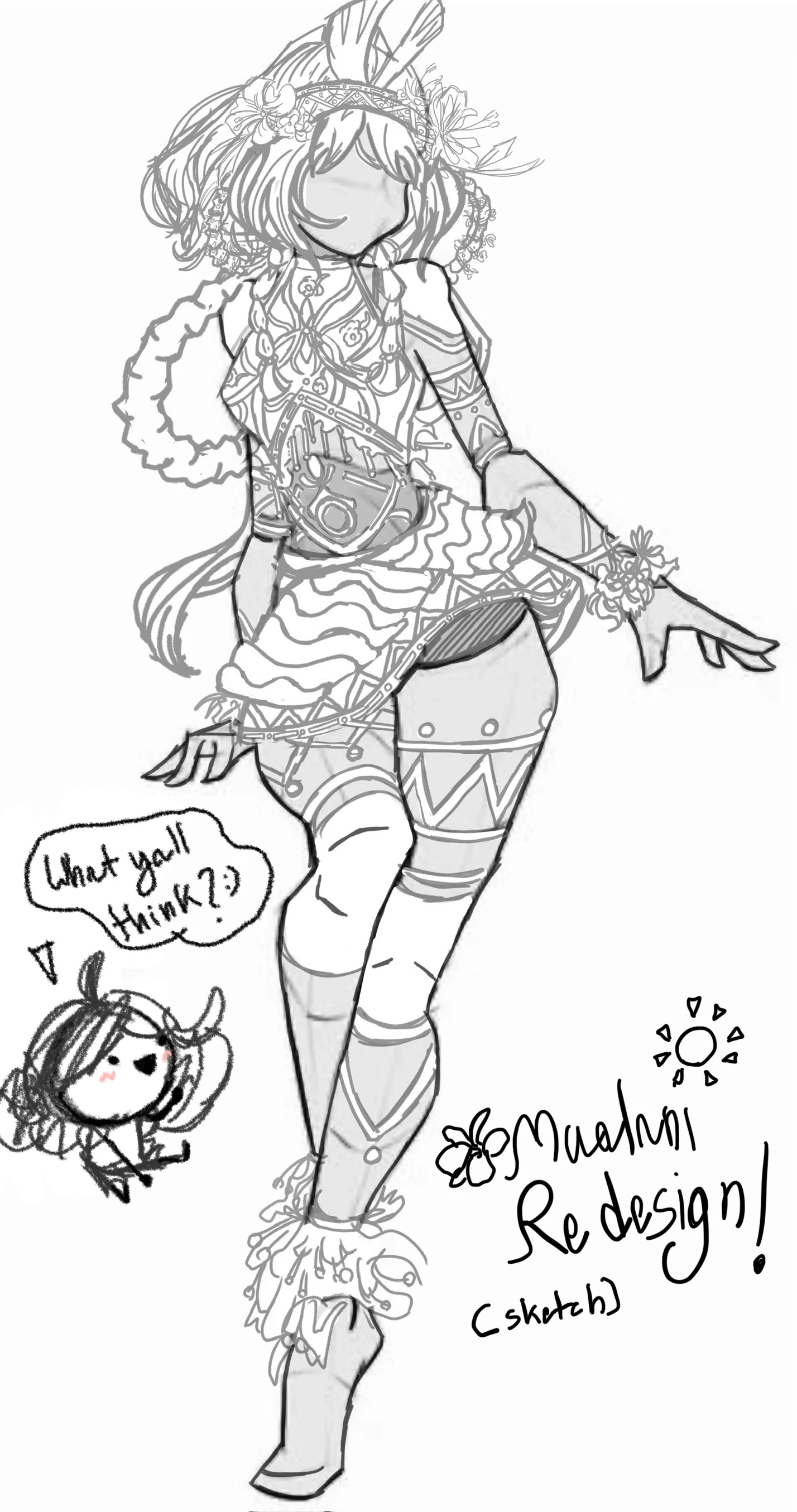 FIRST EVER REDESIGN!! first up mualani!!!🏝🦀🐳🌺 (WILL COLOUR) Genshin ...