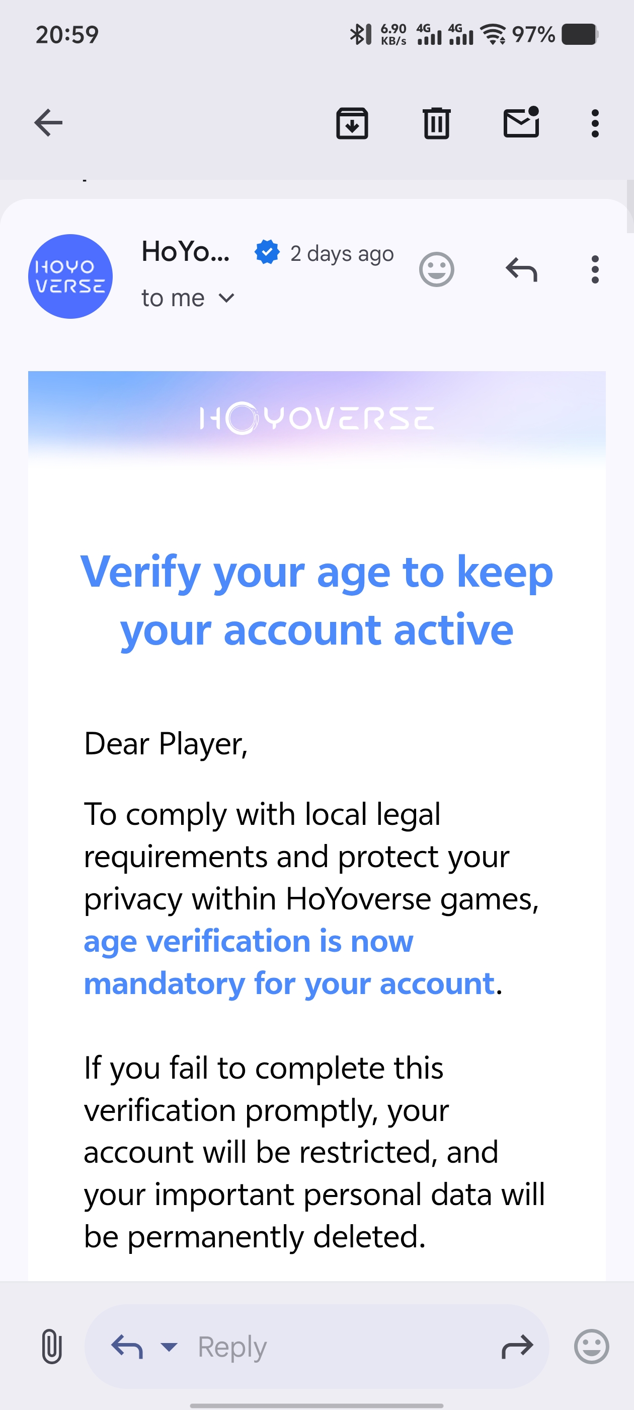 Age verification notice Genshin Impact | HoYoLAB