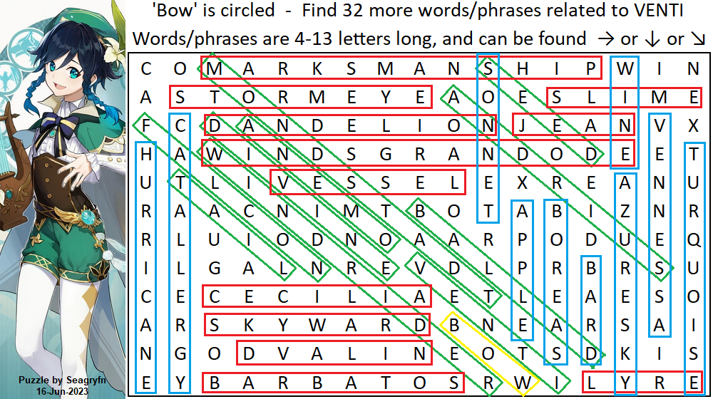 Word Games #112 ~ Jun16 ~ VENTI !! (Solution) Genshin Impact | HoYoLAB