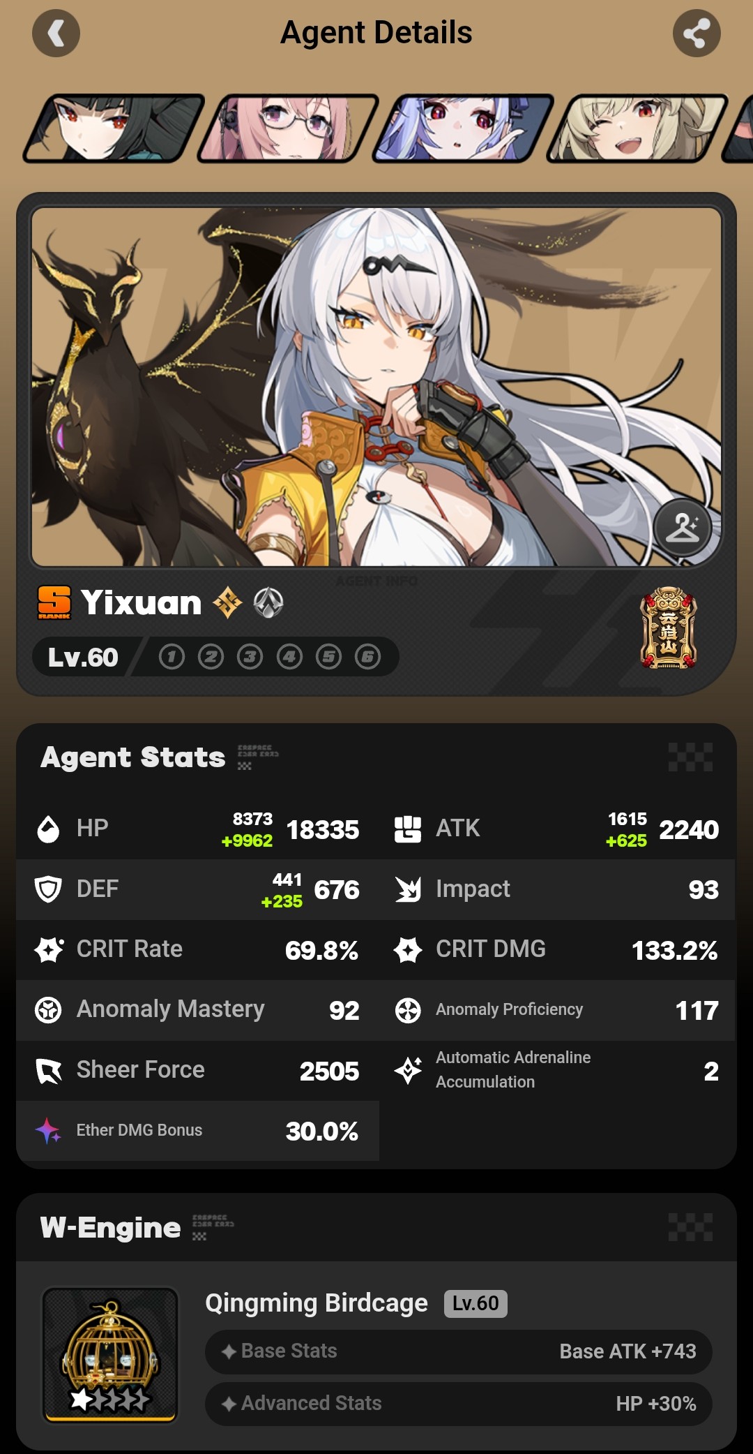[SHARING] SAY HI TO MY MOST AVERAGE (BUT QUALIFIED) YIXUAN'S STATS Zenless Zone Zero | HoYoLAB