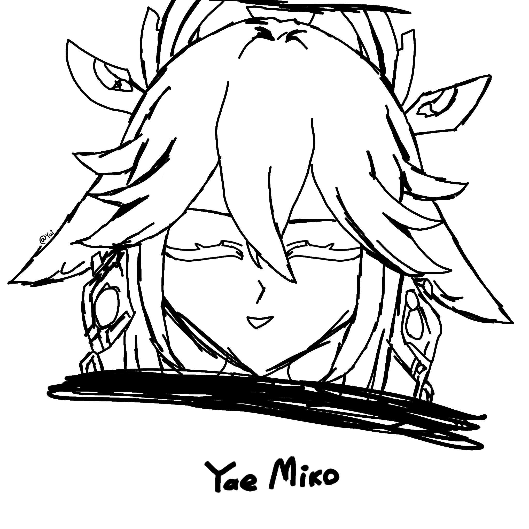 Yae Miko Fan Art, without colors Genshin Impact | HoYoLAB