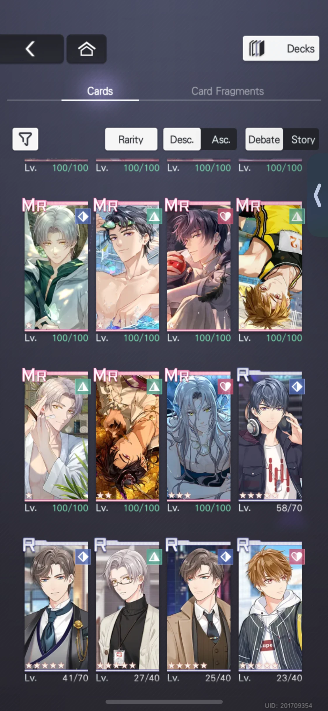 13 MR , 17 SR, 12 SSR and 1 SSS + my two most powerful decks as you can ...