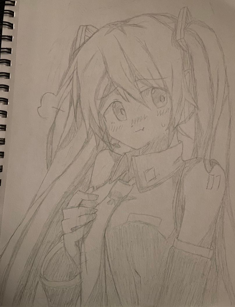 Tried drawing a Miku sketch I saw online about a year ago, sadly I can ...
