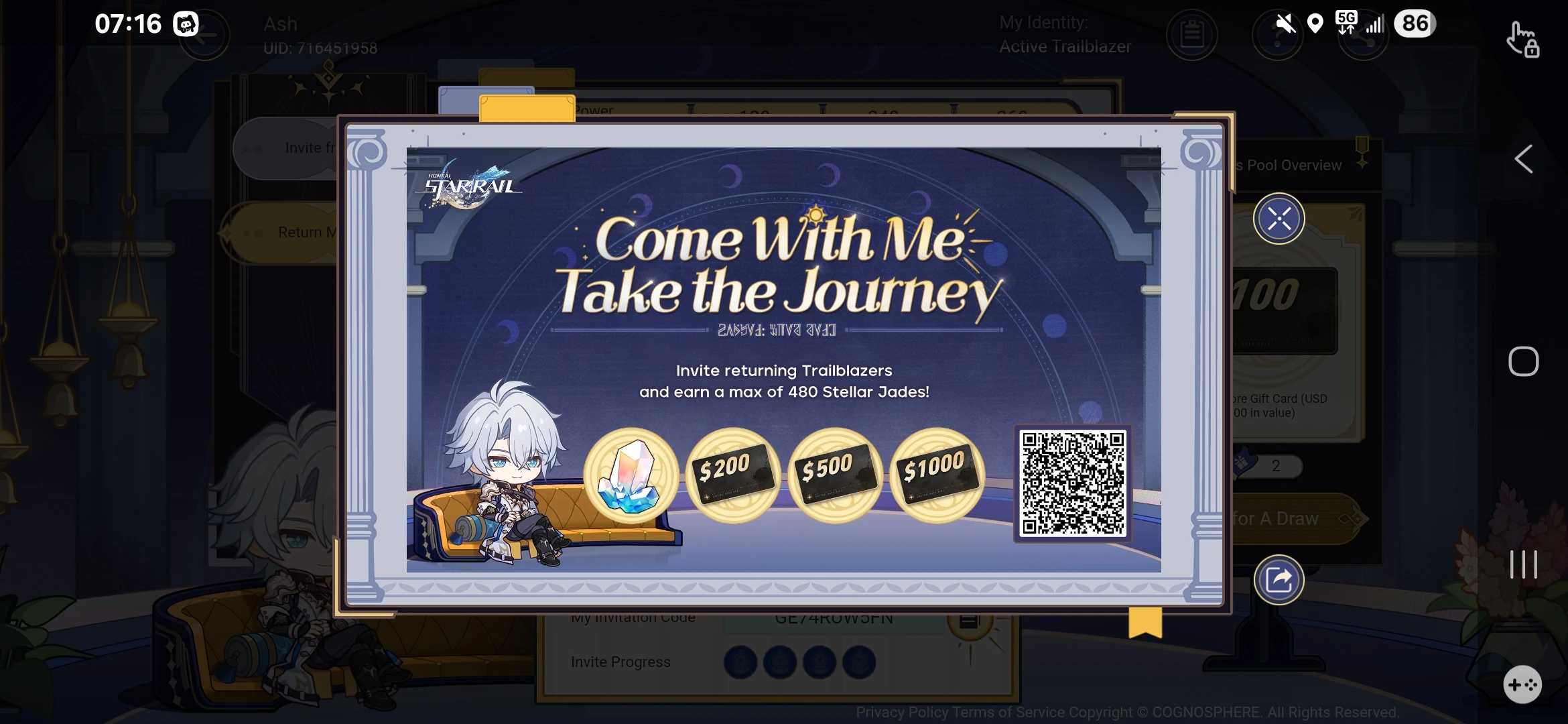 Here my invitation Code 🫣 Honkai: Star Rail | HoYoLAB