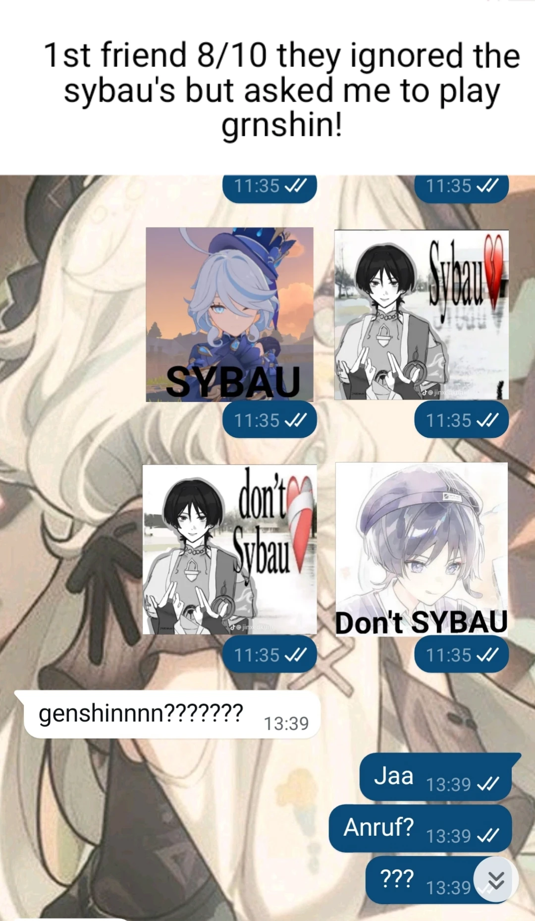 RATING THE REACTIONS OF MY FRIENDS TO SYBAU STICKERS Genshin Impact ...