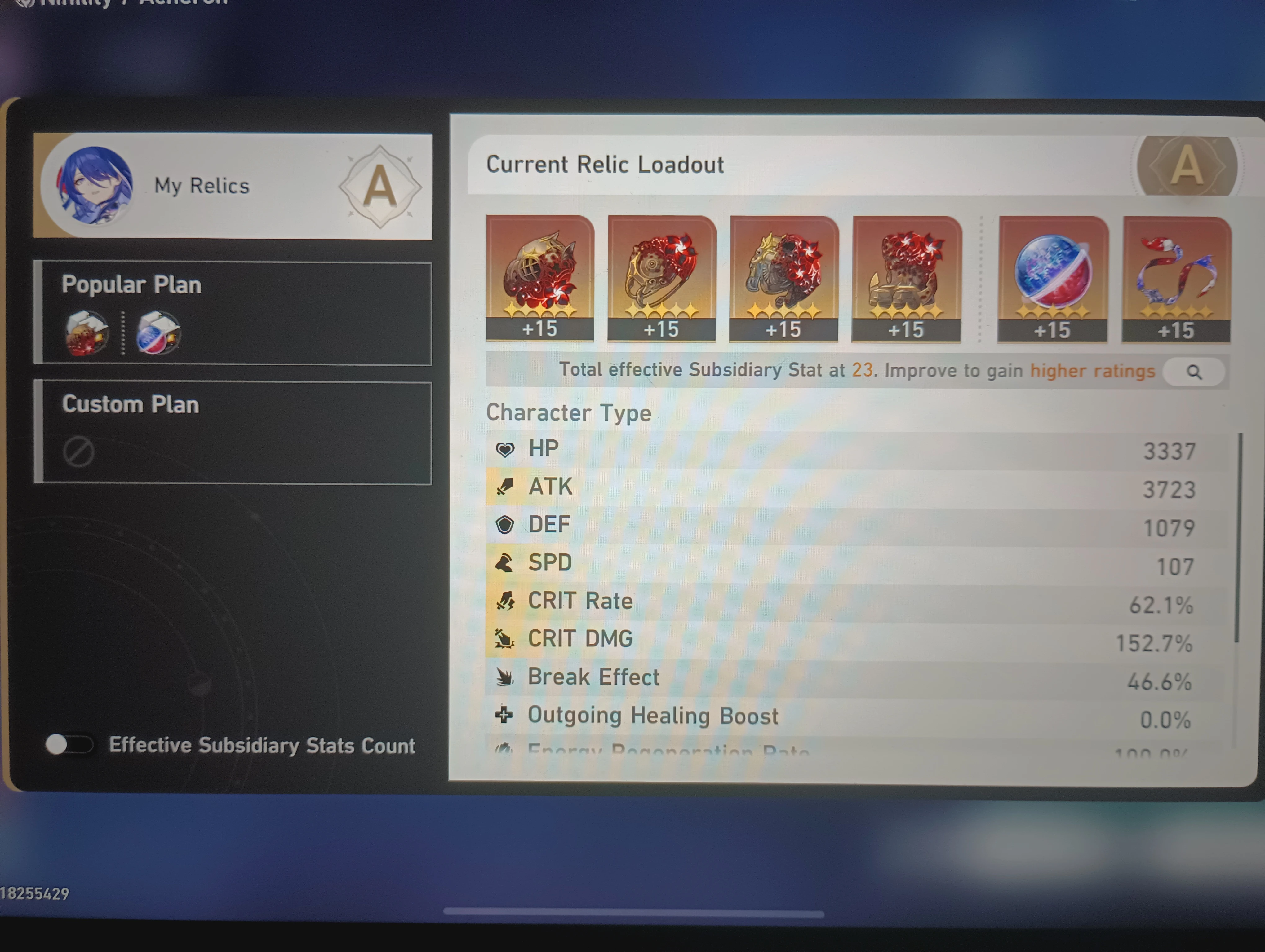 The build ratings of my DPS characters vs the sub-dps supports I pulled ...