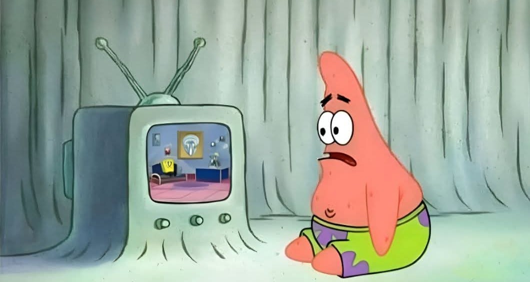 Patrick watching Spongebob from tv | HoYoLAB